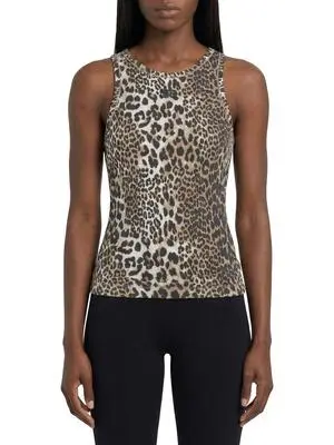 GANNI Leopard Print Ribbed Tank Top - Brown