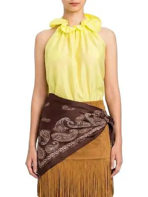 TWINSET Off-the-shoulder Halter Neck Crêpe Top - Lime