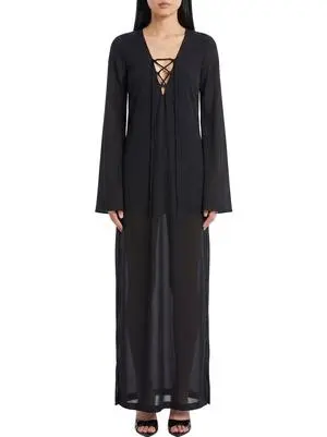 Andamane Ava Long V-neck Jersey Caftan - Black