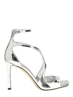 JIMMY CHOO Azia Laminated Patent Leather Sandals - Silver