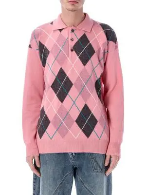 JW Anderson Diamond Pattern Wool Knit Polo Shirt - Pink