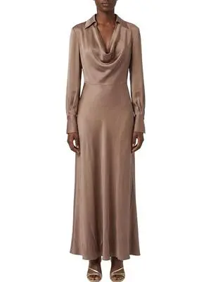Simkhai Satin Maxi Dress With Collared Neckline - Brown