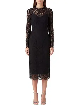 Dolce & Gabbana Dolce & Gabbana Long-Sleeved Lace Midi Sheath Dress Black