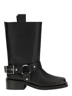 GANNI Recycled Leather Biker Boots - Black