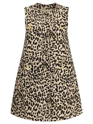 Valentino Garavani Leopard Print Button-up Mini Dress - Beige