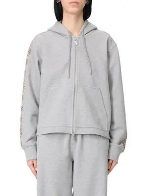 Burberry Zip-up Hoodie With Signature Check Trim - Grey