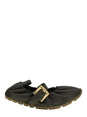 Balmain Leather Mary Jane Ballerinas - Olive