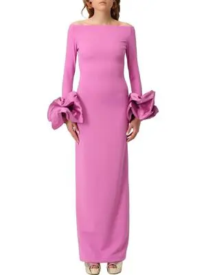 Solace London Off-the-shoulder Maxi Dress With Dramatic Sleeves - Fuchsia