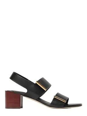 TOD'S Leather Block Heel Slingback Sandals - Black