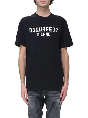 Dsquared2 Short-sleeved Cotton T-shirt With Contrasting Logo Print - Black