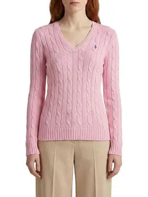 Polo Ralph Lauren Cable Knit V-neck Jumper - Pink
