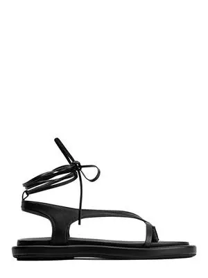 POEVE Leather Thong Sandals With Ankle Ties - Black