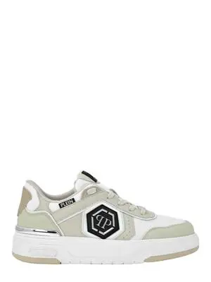 Philipp Plein Leather And Mesh Lace-up Sneakers - Beige