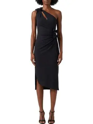 Coperni Jersey One-shoulder Dress With Flower Appliqu - Black