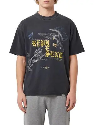 REPRESENT Relaxed Fit Cotton T-shirt With Graphic Print And Logo - Black