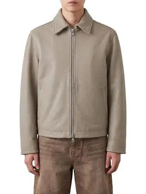 SUNFLOWER Leather Shirt Jacket With Classic Collar And Zip Closure - Beige
