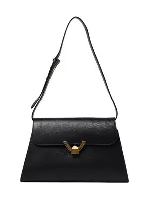 COCCINELLE Textured Leather Shoulder Bag With Clasp - Black