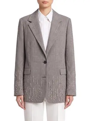 GOLDEN GOOSE Virgin Wool Blazer With Crystal Embellishments - Grey