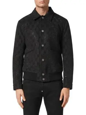Philipp Plein Rhinestone Monogram Wool Bomber Jacket - Black