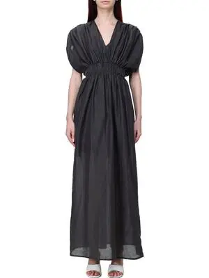 120% Lino Long Dress In Linen And Cotton Blend - Charcoal
