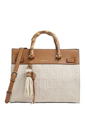 Liu Jo Liu Jo Faux Leather And Canvas Bag With Embossed Logo Beige