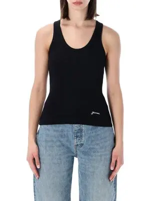 GANNI Ribbed Organic Cotton Tank Top - Black