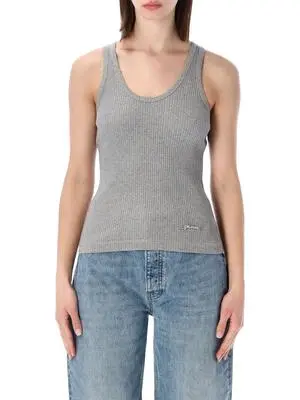 GANNI Ganni Ribbed Organic Cotton Tank Top Grey