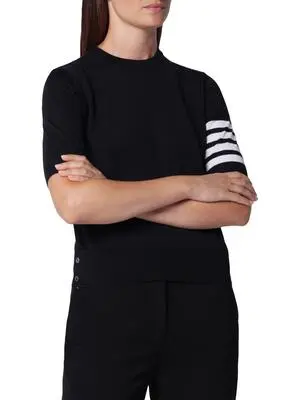 Thom Browne Thom Browne Virgin Wool 4-Bar Stripe Short Sleeve Crew Neck Sweater Blue