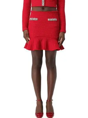 SELF-PORTRAIT Embellished Ruffle Hem Skirt - Red