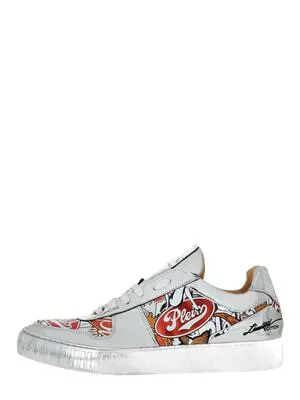 Philipp Plein Graphic Print Laminated Patent Leather Lace-up Low-top Sneakers - Silver
