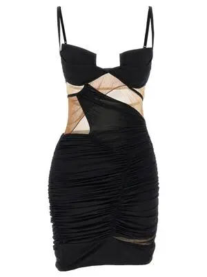 NENSI DOJAKA Asymmetrical Cut-out Ruched Dress - Black