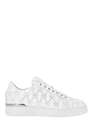 Philipp Plein Embellished Leather Low Top Sneakers - White
