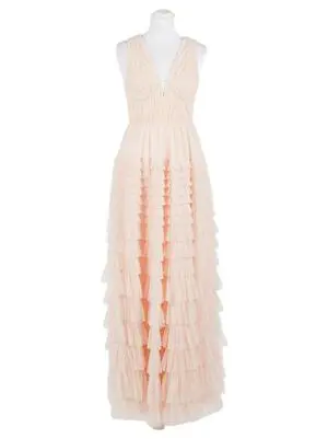 TWINSET Tiered Tulle Long Evening Dress - Pink