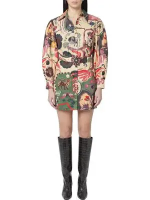 Farm Rio Artsy Surreal Land Organic Cotton Mini Shirt Dress - Multicolor