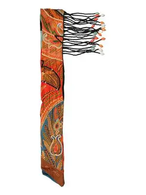 Etro Paisley Print Silk Bandeau With Beaded Fringes - Multicolor