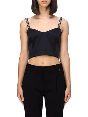 TWINSET Embellished Strap Cropped Satin Top - Black