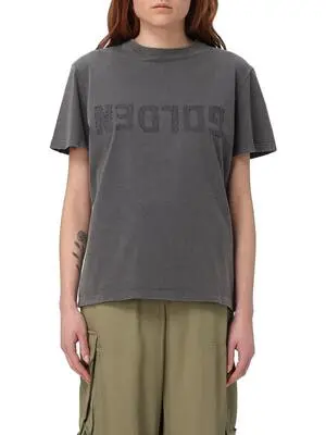 GOLDEN GOOSE Cotton T-shirts With Rhinestone Logo - Grey