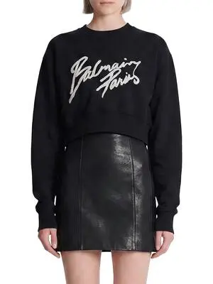 Balmain Cropped Sweatshirt With Logo - Black