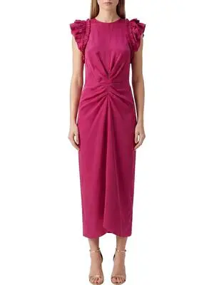 Isabel Marant Étoile Teriany Asymmetrical Ruffled Silk Midi Dress - Fuchsia