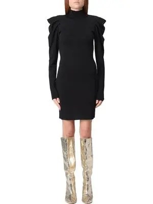 TWINSET High Neck Mini Dress With Puff Sleeves And Open Back Detail - Black