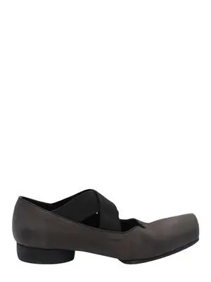 UMA WANG Square Toe Leather Mary Jane Flats With Elasticated Laces - Brown