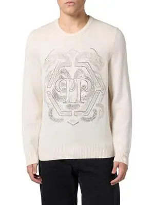 Philipp Plein Philipp Plein Crewneck Sweater With Monogram Graphic White
