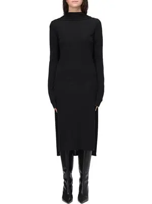 TOTEME Long Sleeve High Neck Midi Dress - Black