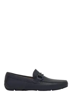 FERRAGAMO Gancini Grained Leather Driver Loafers - Blue