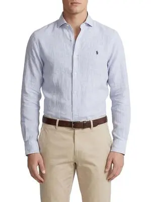 Polo Ralph Lauren Striped Logo Linen Shirt - Blue