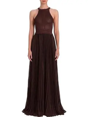 TWINSET Pleated Crêpe Long Dress - Coffee