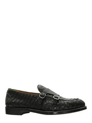 DOUCAL'S Woven Monk Strap Loafers - Black