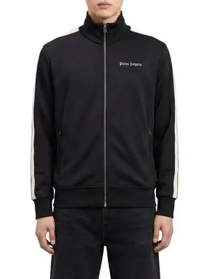 Palm Angels High Neck Technical Fabric Track Jacket With Logo - Black