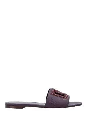 Dolce & Gabbana Grained Leather Sliders With Rhinestone Monogram - Violet