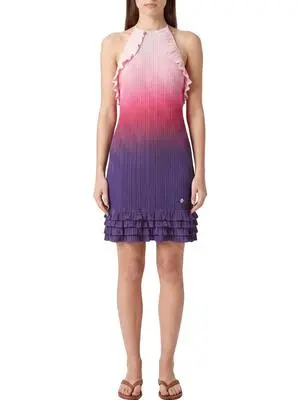 Casablanca Ribbed Jersey Halterneck Mini Dress - Violet